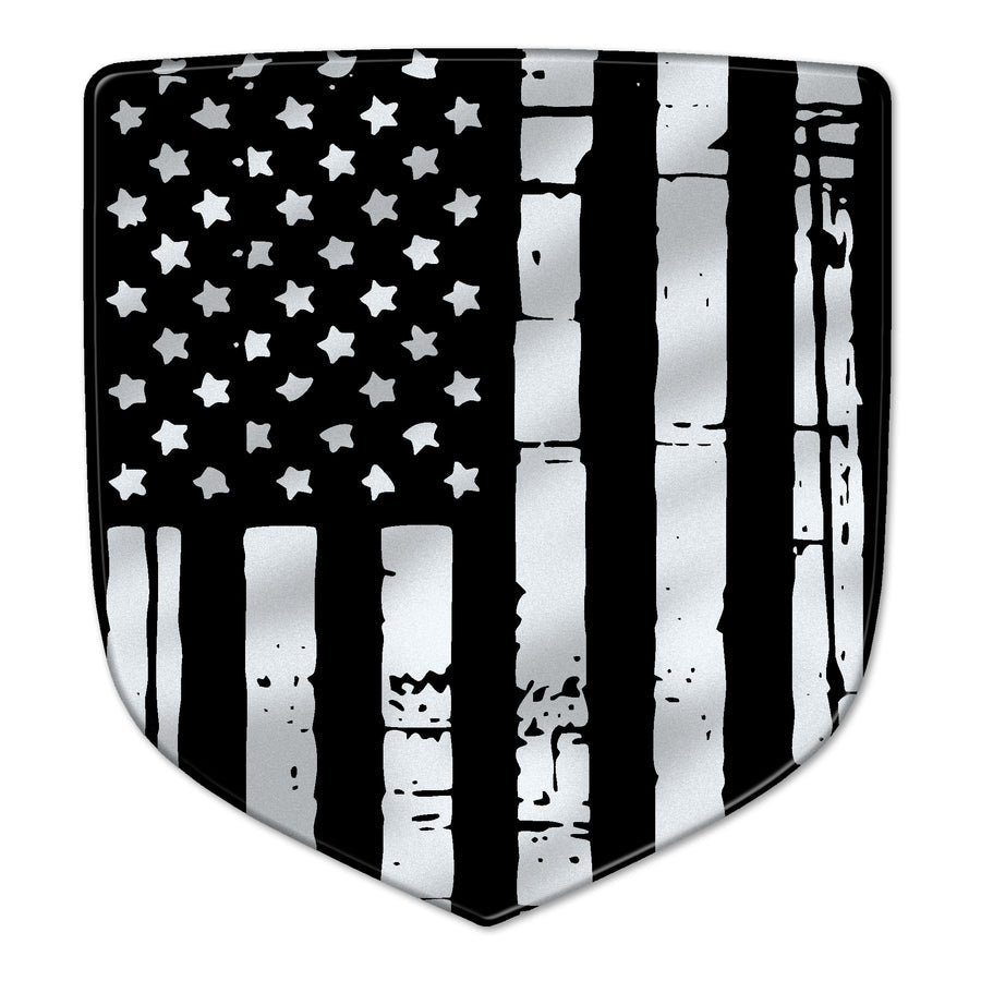 Grayscale Distressed Flag Ram Shield Badges – Black Ops Auto Works